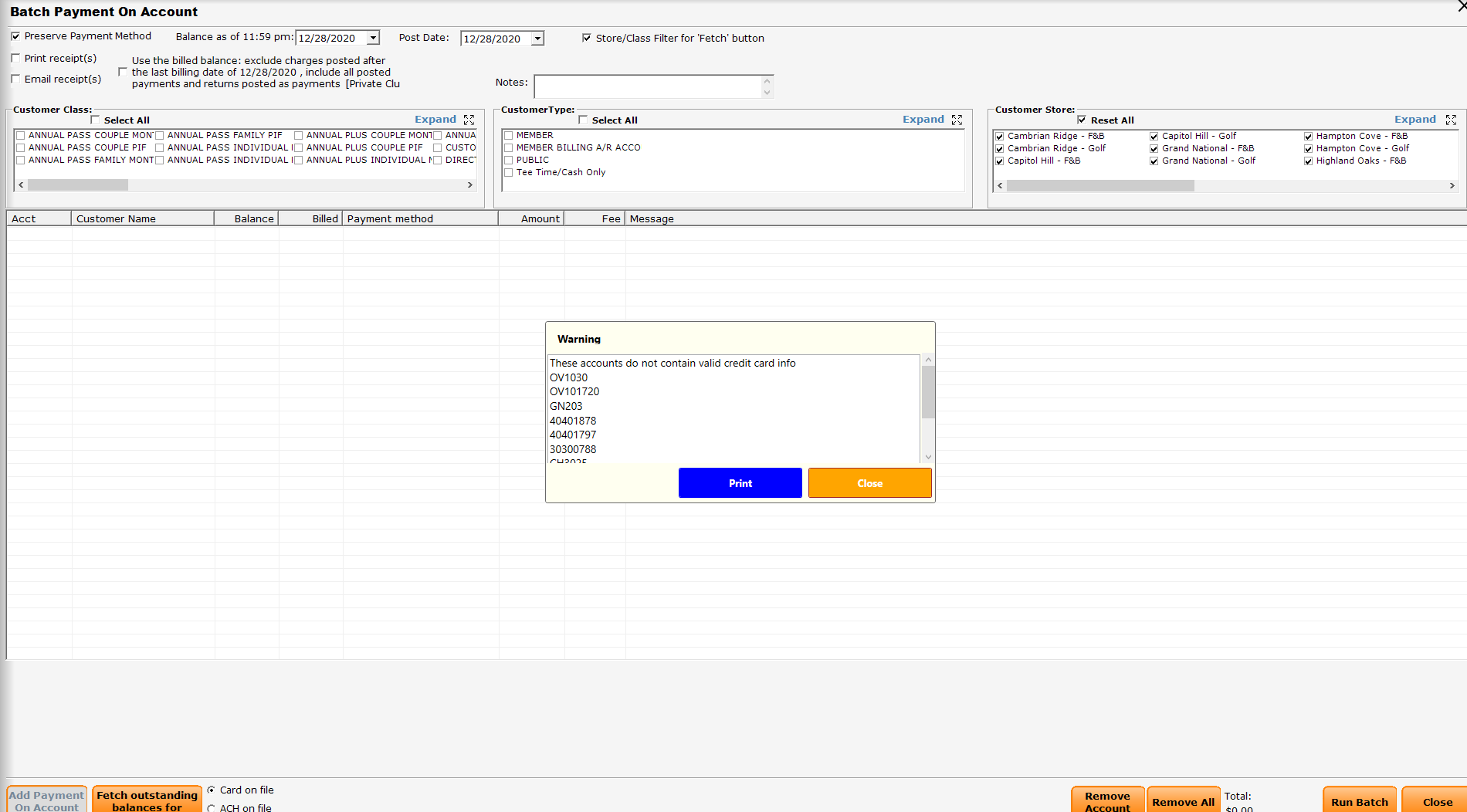 Listing customers with invalid credit card information on their account