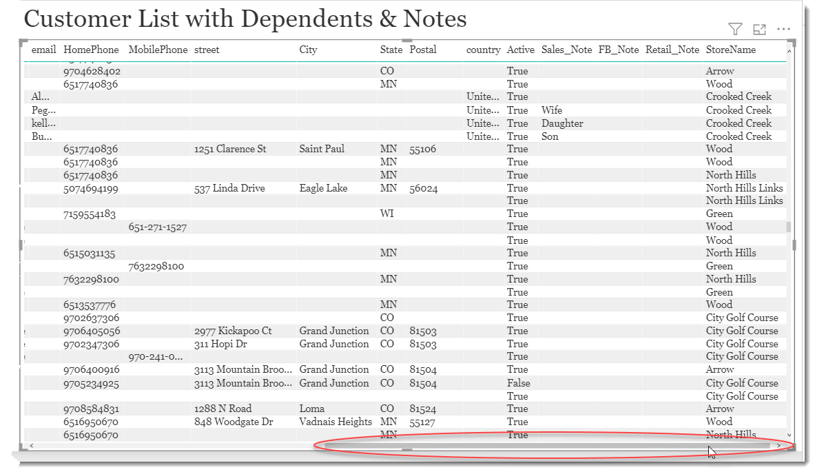 Customer List with Dependents and Notes