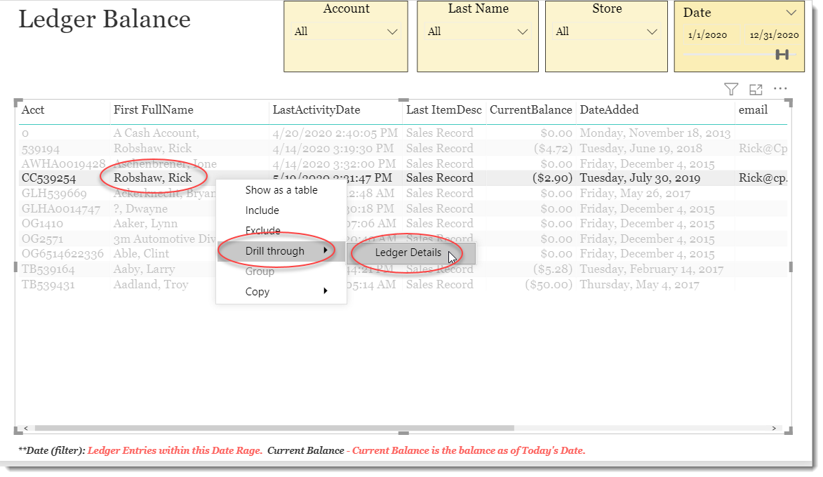 Ledger Balance and Details